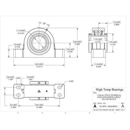 Heavy Duty Double Collar Type E 4 Bolt Pillow Block: 110mm Type E ...