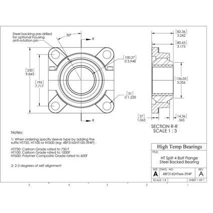 Split 4-Bolt Flange HT750 Carbon Sleeve Bearing: 3-15/16" Split 4 Bolt ...