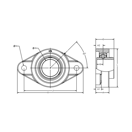 Standard Duty 2-Bolt Flange: 1-1/4" 206 Set Screw Mounted 2 Bolt Flange Bearing.High Temp Bearings