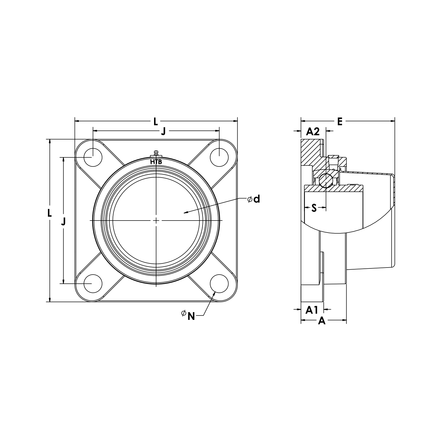 IP69K Plastic 4 Bolt Flange Mounted Food Safe Bearing with End Cap: 40mm IP69K Plastic 4 Bolt ...