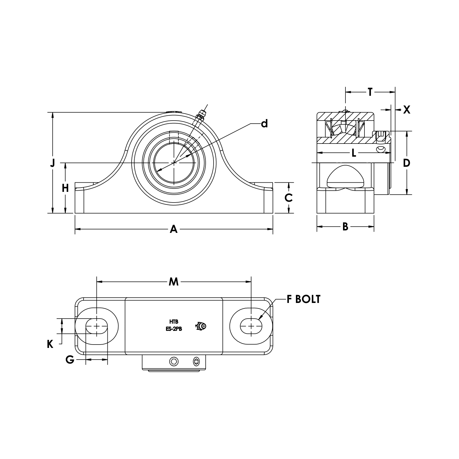 Heavy Duty Type E 2 Bolt Pillow Block: 2-1/2" Type E Non Expansion 2 ...